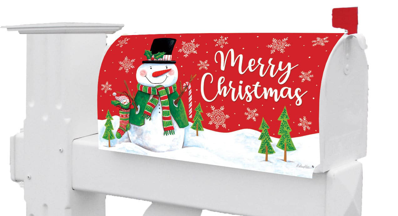 Red & Green Snowman Mailbox Cover - Design for your US mailbox ...